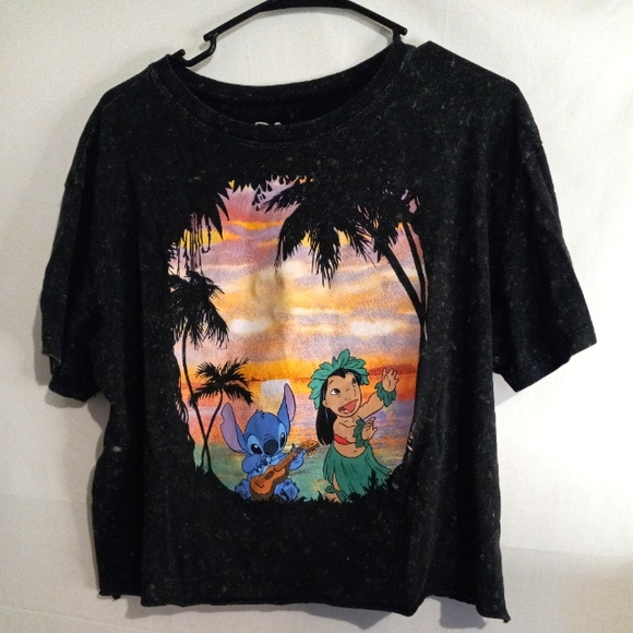 Disney | Tops | Disney Lilo And Stitch Black Crop Top Xl | Poshmark
